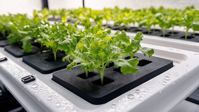 Hydroponic System Growing Fresh Green Lettuce Seedlings Stock Photo ...