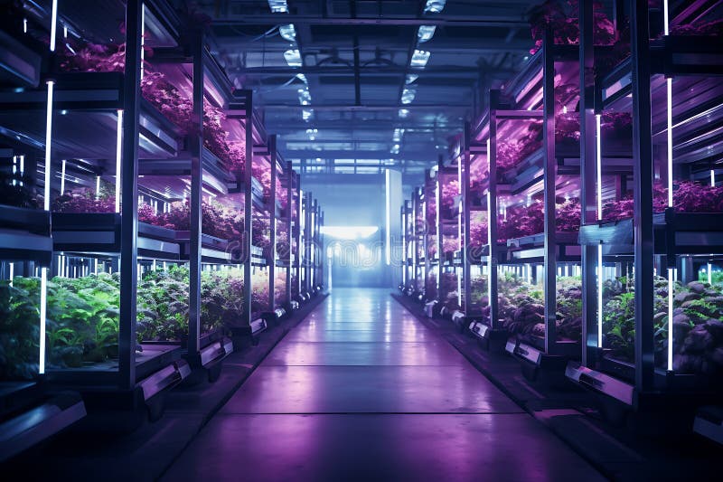 Hydroponic Vegetable Growing in Hydroponic Farm with Neon Light Stock ...