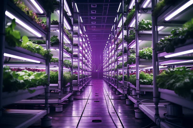 Hydroponic Vegetable Growing in Hydroponic Farm with Neon Light Stock ...