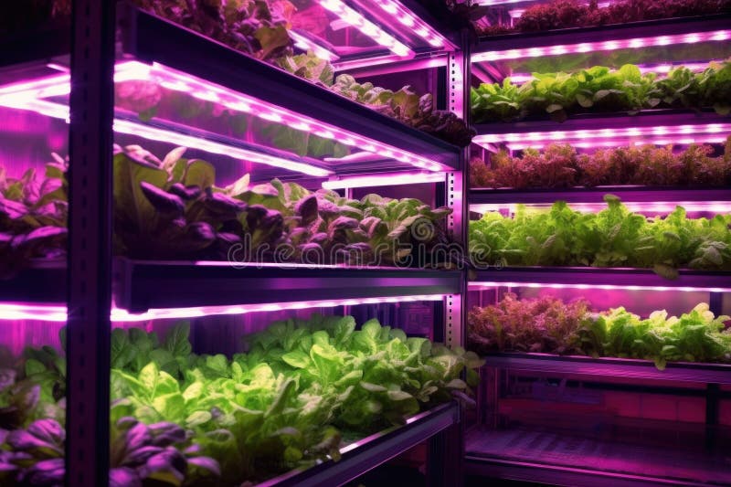 Hydroponic Vertical Farm with Led Lights Stock Illustration ...