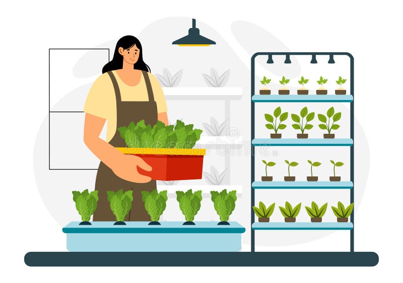 Hydroponics Technology Vector Illustration Featuring a Greenhouse ...