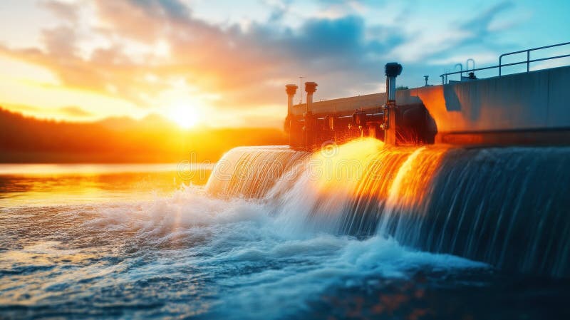 Hydropower Flowing through Smart Grids at Sunset Stock Photo - Image of ...