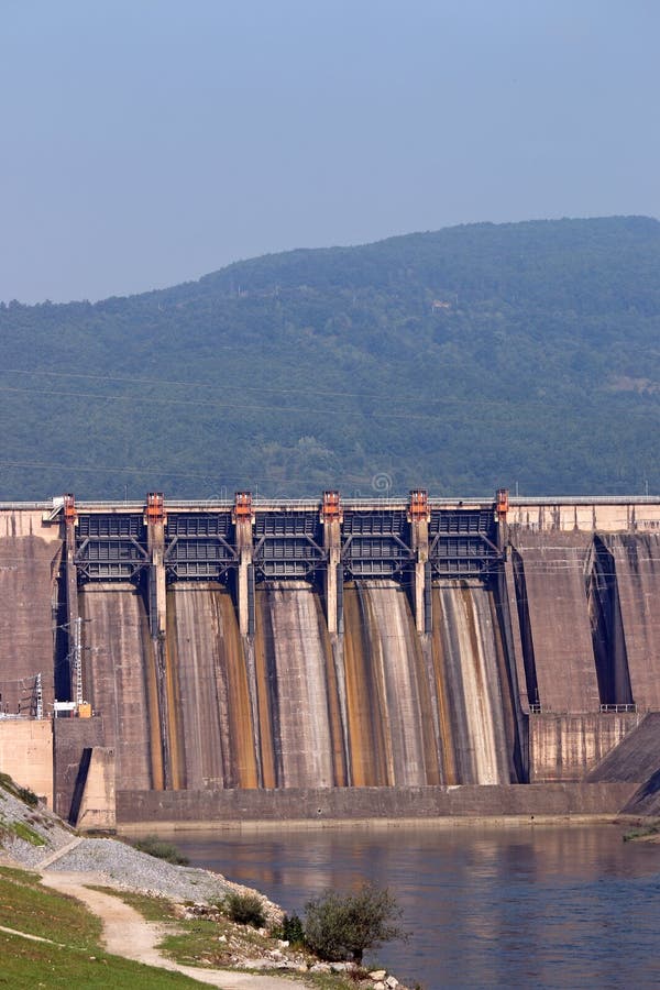 Hydropower Dam on Olt River in a Sunny Spring Day. Hydroelectric Plant ...