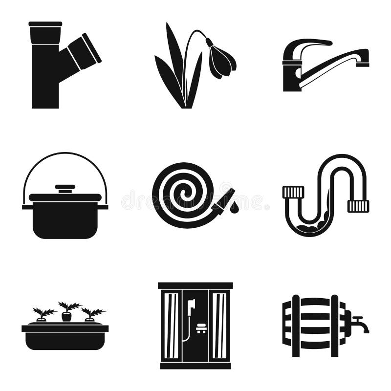 Hydrosystem Icons Set, Simple Style Stock Vector - Illustration of ...