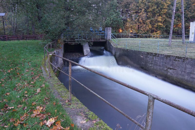 Hydrotechnical Building with a Beautifully Blurred Stream of Water ...