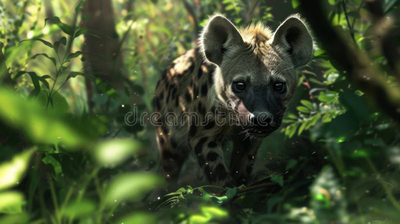Hyena Lurking in the Green Foliage Stock Photo - Image of survival ...