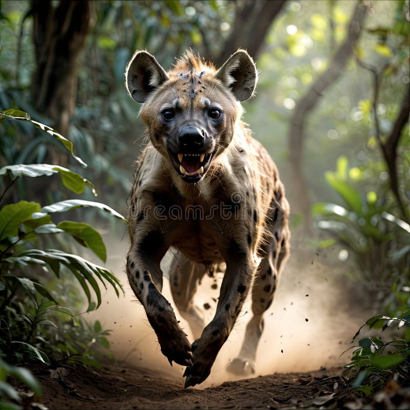 Hyena Running through Forest. Stock Illustration - Illustration of ...