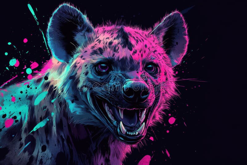 Hyena Snarling with Neon Colors and Paint Splatter Effect Stock Photo ...