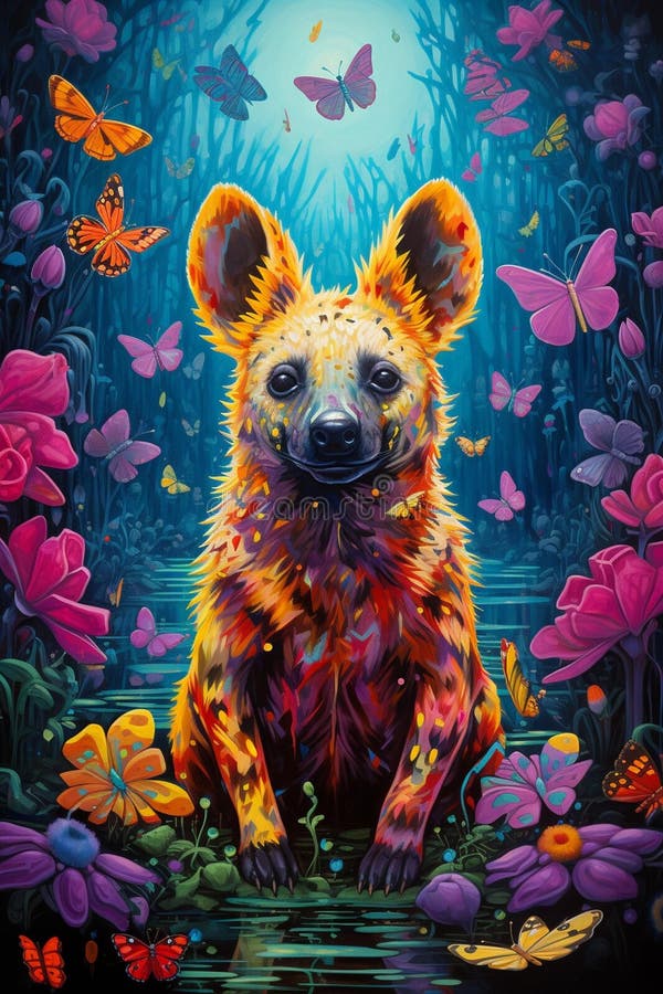 Hyena Standing in a Field of Flowers, AI-generated. Stock Illustration ...