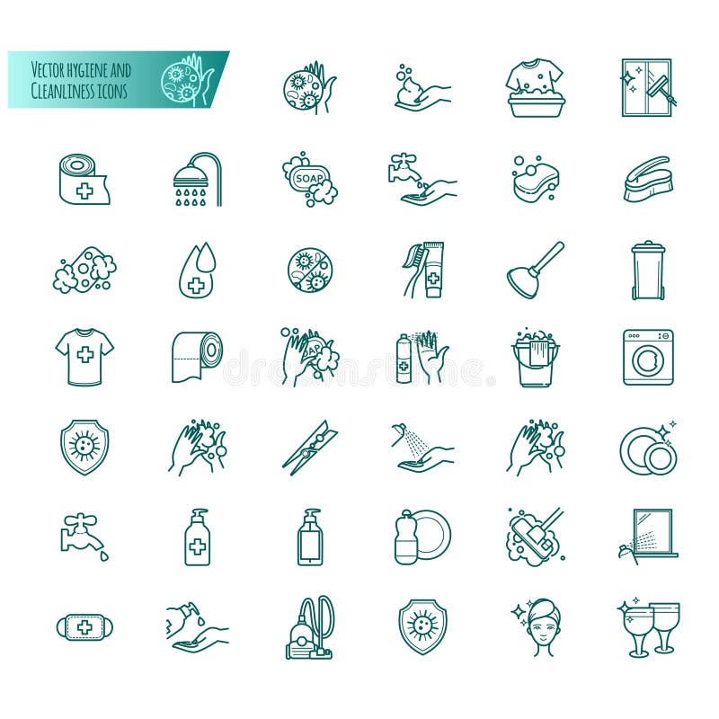 Hygiene and Cleanliness Vector Icons Set Stock Vector - Illustration of ...