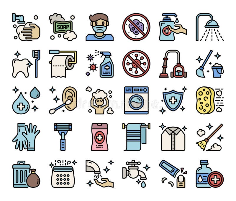 Hygiene Color Outline Vector Icons Stock Vector - Illustration of drop ...
