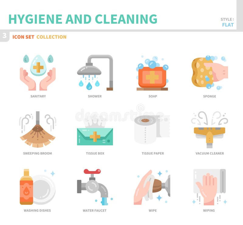 Hygiene icon set editorial image. Illustration of flat - 188734620
