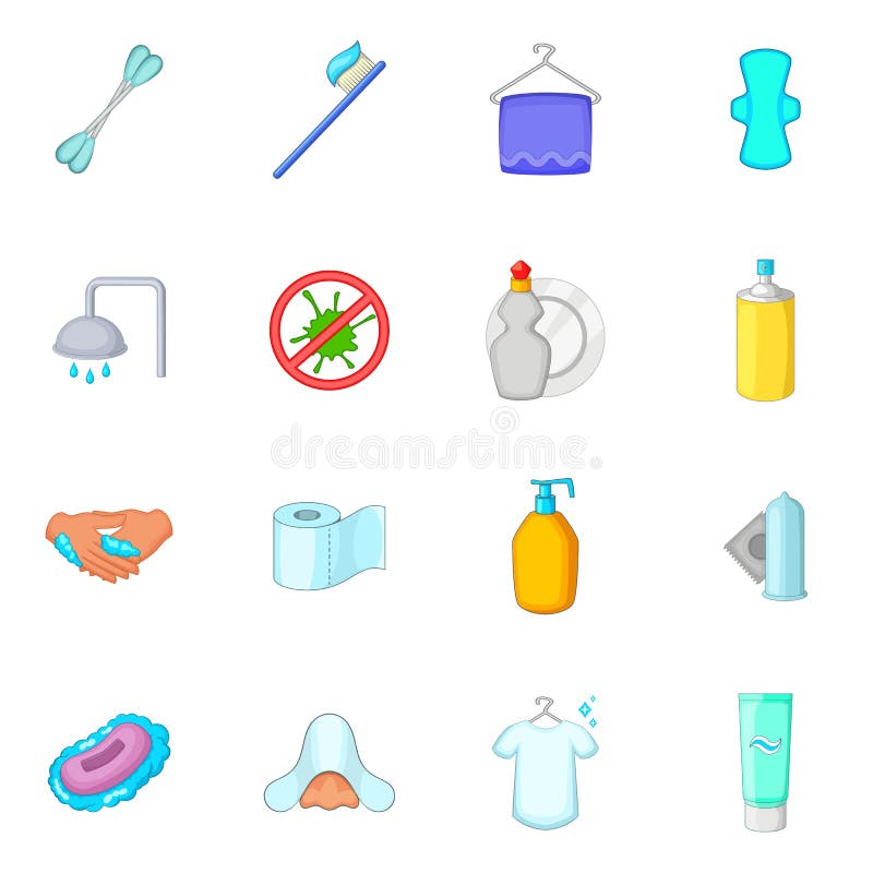 Hygiene Icons Set, Cartoon Style Stock Vector - Illustration of clean ...