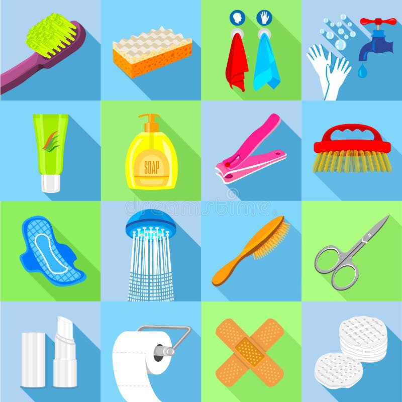 Personal Hygiene Icons Set, Cartoon Style Stock Vector - Illustration ...