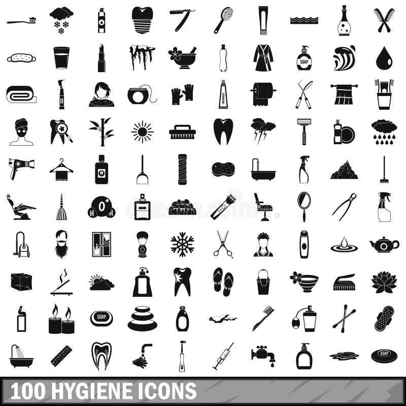 100 Hygiene Icons Set, Simple Style Stock Vector - Illustration of ...