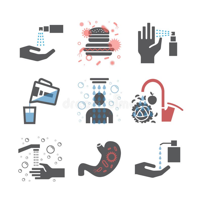 Hand Hygiene with Cleaning Product. Vector Signs for Web Graphics ...