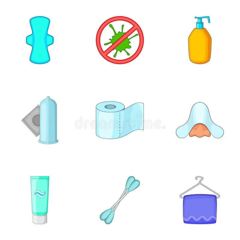 Hygiene Items Icons Set, Cartoon Style Stock Vector - Illustration of ...