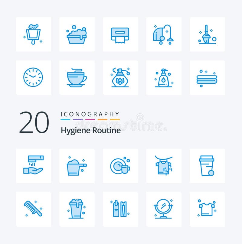 20 Hygiene Routine Blue Color Icon Pack Like Comb Cleaning Cup Soup ...