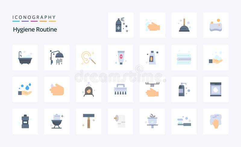 25 Hygiene Routine Flat Color Icon Pack Stock Vector - Illustration of ...