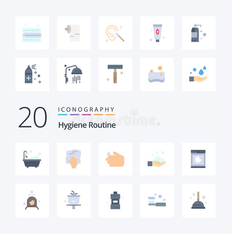 20 Hygiene Routine Flat Color Icon Pack Like Bottle Detergent Cleaning ...