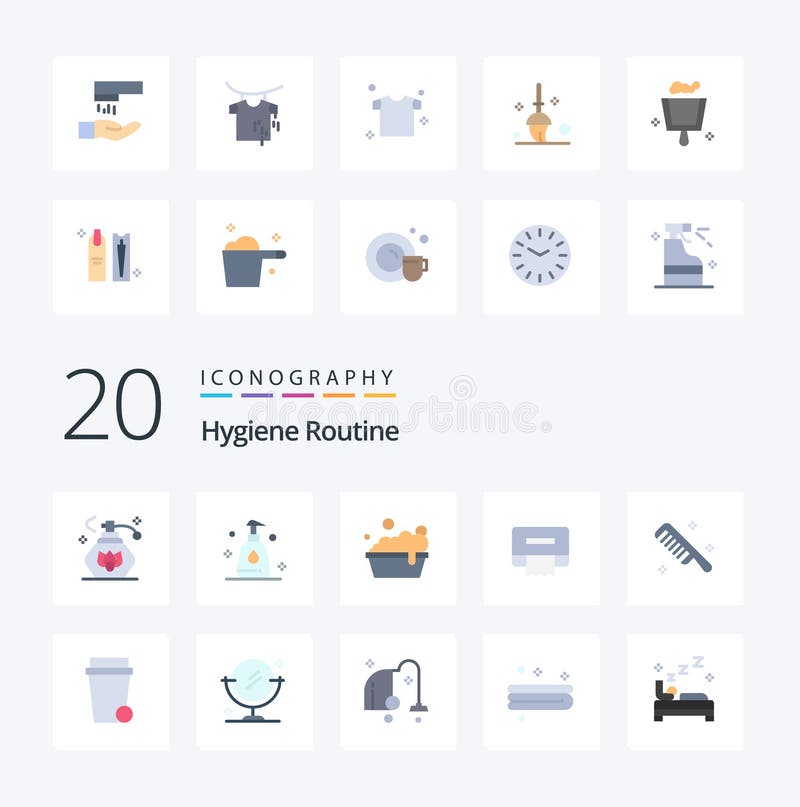 20 Hygiene Routine Flat Color Icon Pack Like Cleaning Cleaning Tissue ...