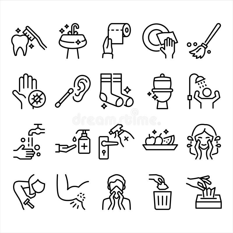 Hygiene Routine line icons stock vector. Illustration of teeth - 351838394