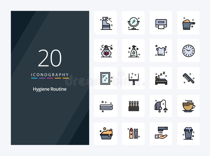 20 Hygiene Routine Line Filled Icon for Presentation Stock Vector ...