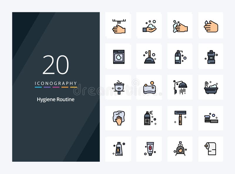 20 Hygiene Routine Line Filled Icon for Presentation Stock Vector ...