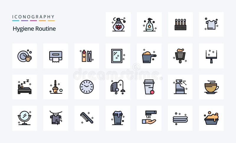 25 Hygiene Routine Line Filled Style Icon Pack Stock Vector ...
