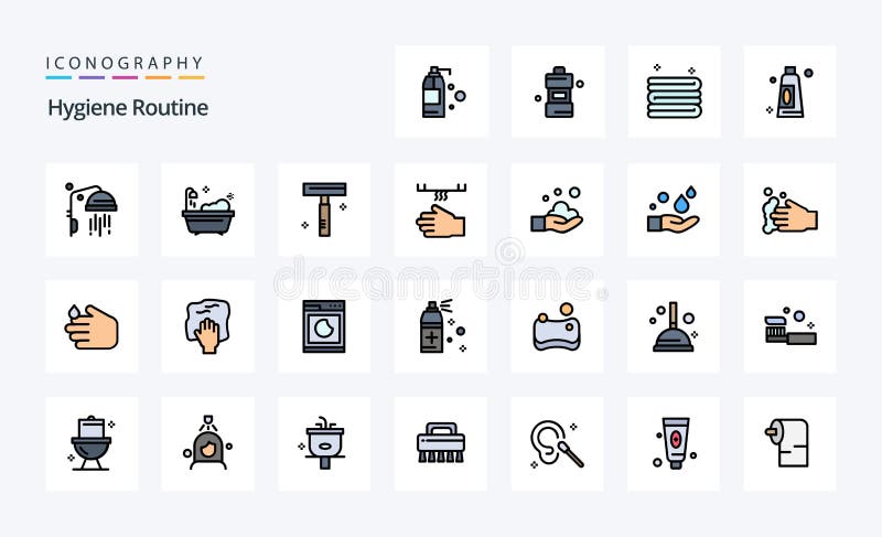 25 Hygiene Routine Line Filled Style Icon Pack Stock Vector ...