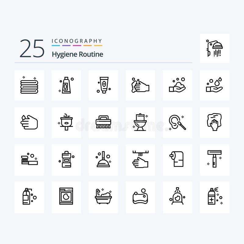Hygiene Routine 25 Line Icon Pack Including Shower Bathroom Face Basin ...