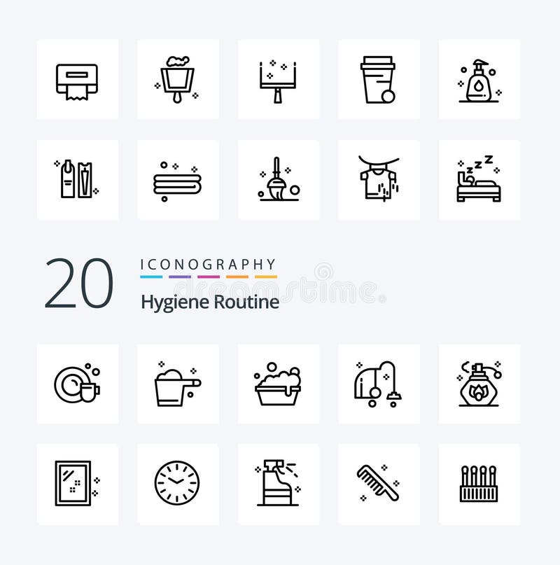 20 Hygiene Routine Line Icon Pack Like Broom Paper Cleaning Cleaning ...