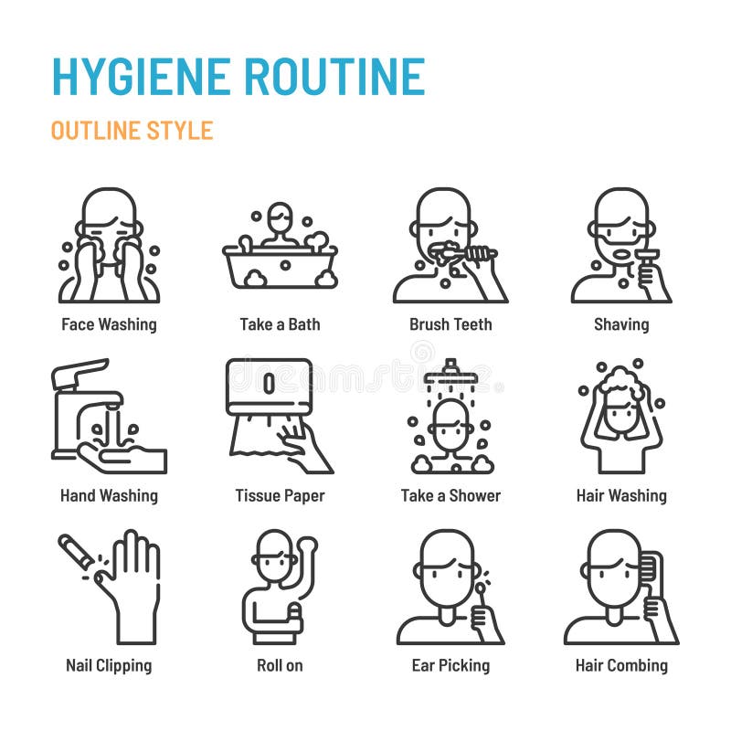 Hygiene Routine in Outline Icon and Symbol Set Stock Vector ...