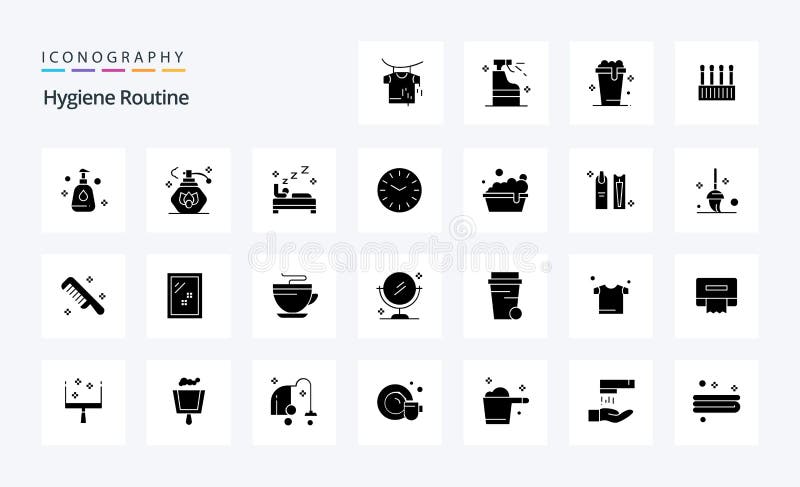 25 Hygiene Routine Solid Glyph Icon Pack Stock Vector - Illustration of ...