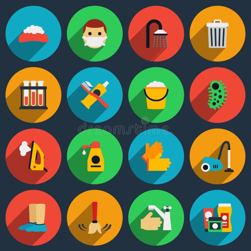 Hygiene and Sanitation Vector Flat Icons Set Stock Vector ...