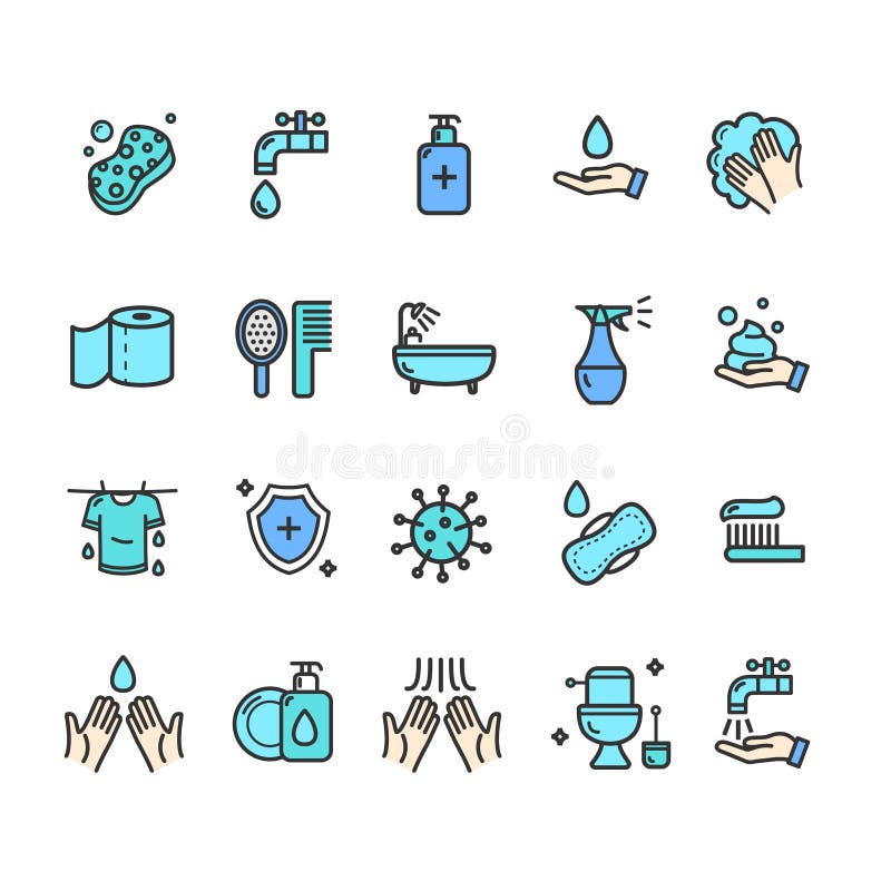 Hygiene Signs Color Thin Line Icon Set. Vector Stock Vector ...