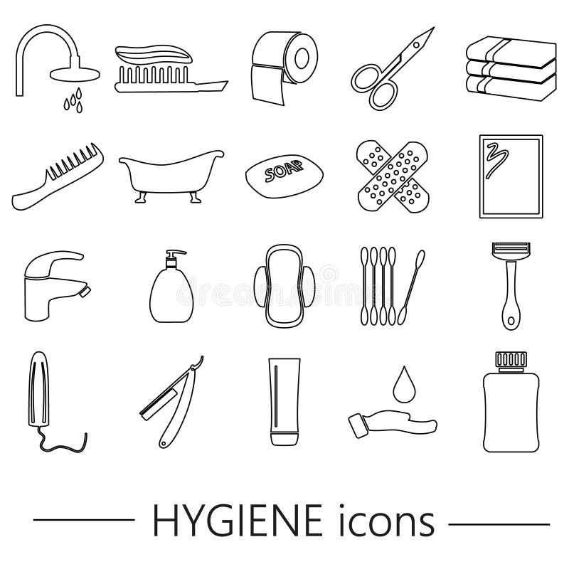 Hygiene Theme Modern Simple Black Outline Icons Set Eps10 Stock Vector ...