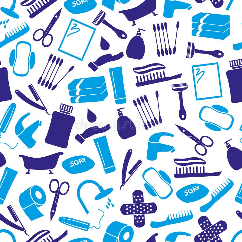 Hygiene Theme Modern Simple Blue Icons Seamless Pattern Eps10 Stock ...