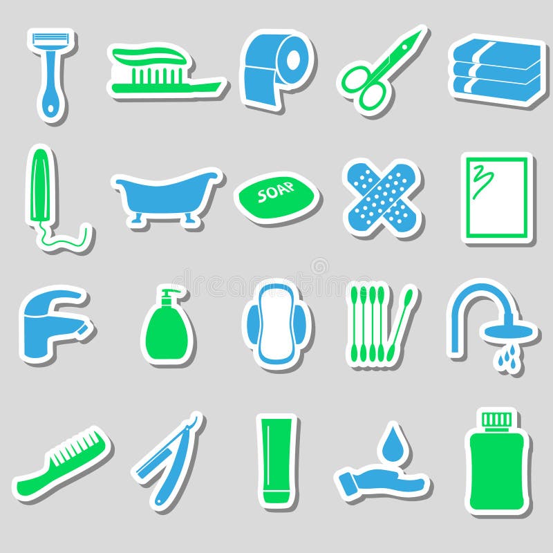 Hygiene Theme Modern Simple Color Stickers Icons Set Eps10 Stock Vector ...