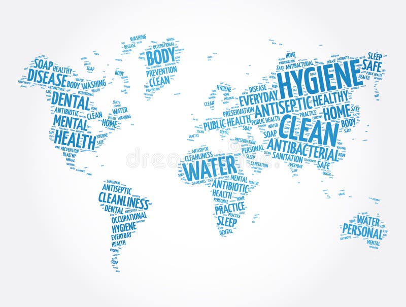 Hygiene Word Cloud in Shape of World Map, Health Concept Background ...