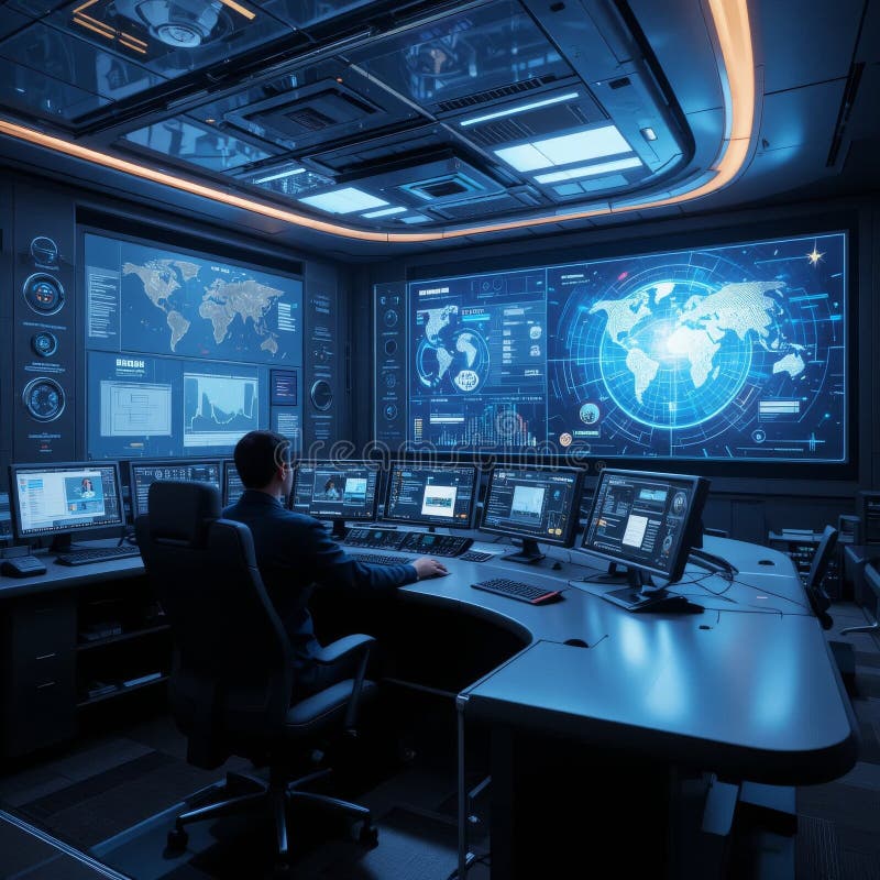 A Hyper-advanced Control Room Stock Illustration - Illustration of ...