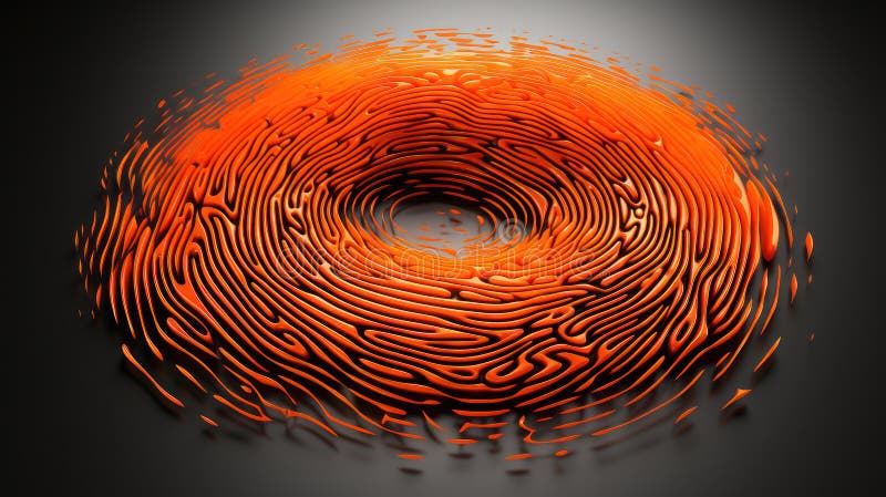Hyper-Detailed 3D Orange Swirl Fingerprint on Dark Background Stock ...