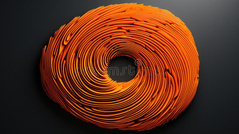 Hyper-Detailed 3D Orange Swirl Fingerprint on Dark Background Stock ...