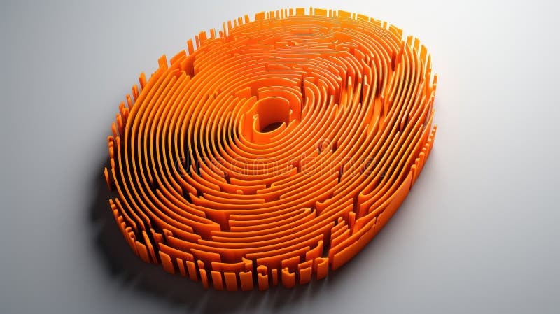 Hyper-Detailed 3D Orange Swirl Fingerprint on White Background Stock ...