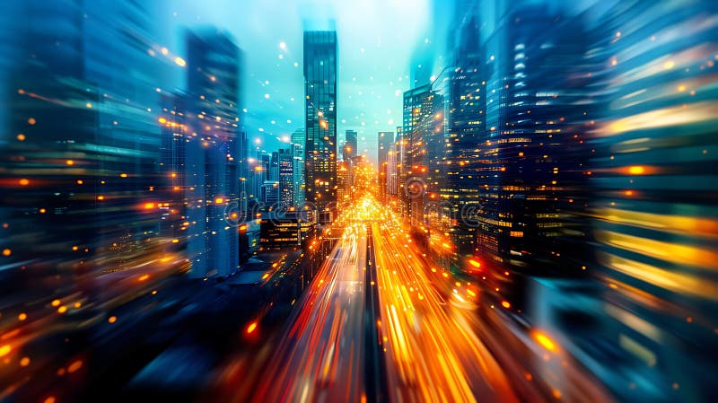 Hyper-detailed Abstract Cityscape, Blurred Lights, Long Exposure Effect ...