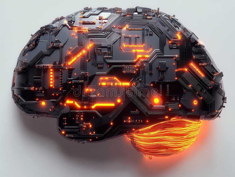 A Hyper-detailed 3D Render of an AI-powered Brain Chip with Glowing ...