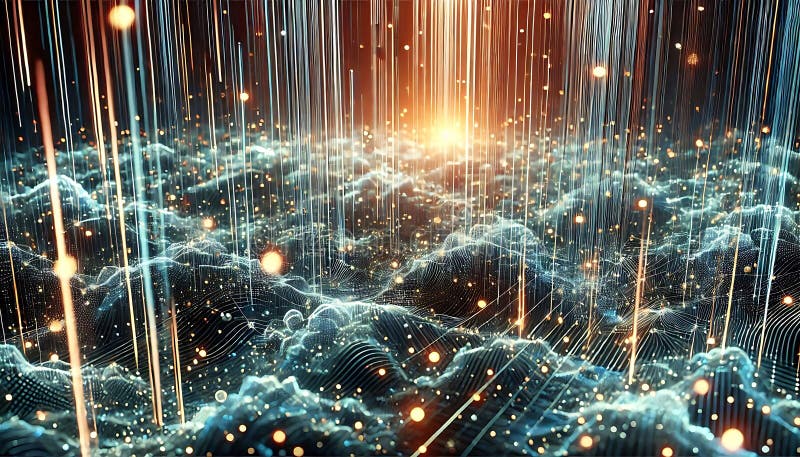 Hyper-detailed Digital Rain with Glowing Particle Streams Falling ...