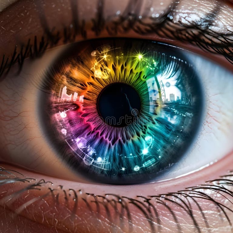 Extreme Close Up of Realistic Eye with Vibrant Iris Pattern Symbolizing Neurodiversity, Sensory ...