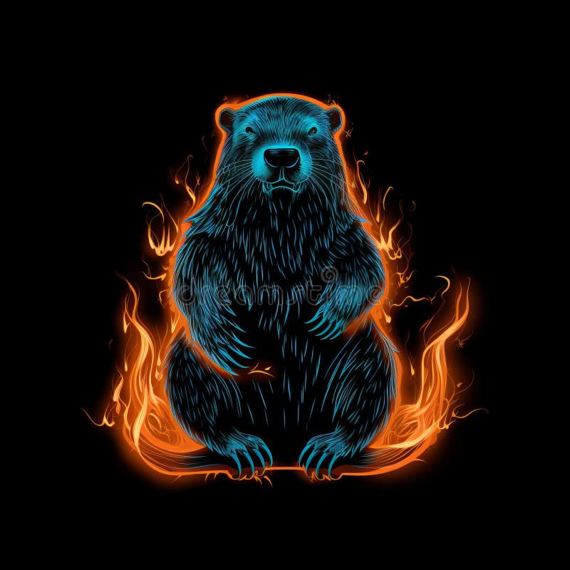 Hyper-detailed Illustration of a Bear Sitting in Fire Stock ...