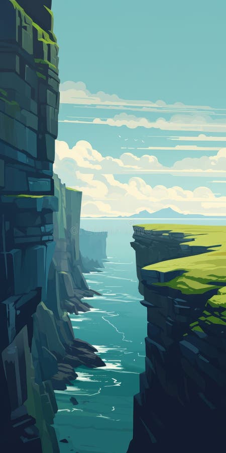 Hyper-detailed Illustration of Cliffs with Flat Colors Stock ...